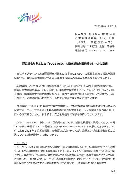 No.623970 来ましたねぇ - NANO MRNA(株)【4571】の掲示板 2025/05/10〜2025/06/21 - 株式掲示板 - Yahoo!ファイナンス