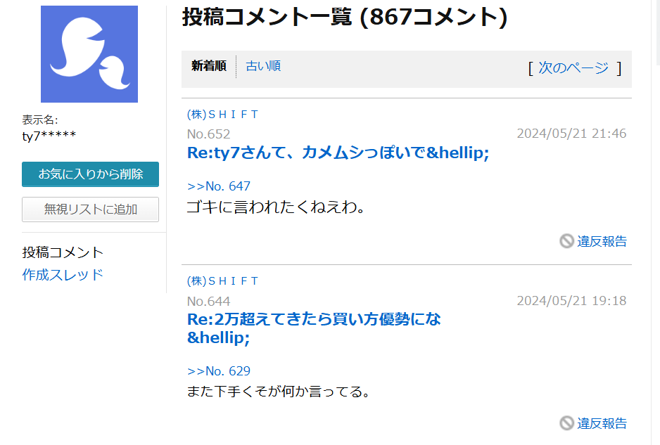 No.79331 お気にいりに追加 探偵に… - (株)SHIFT【3697】の掲示板 2024/05/14〜2024/05/24 - 株式掲示板 - Yahoo!ファイナンス