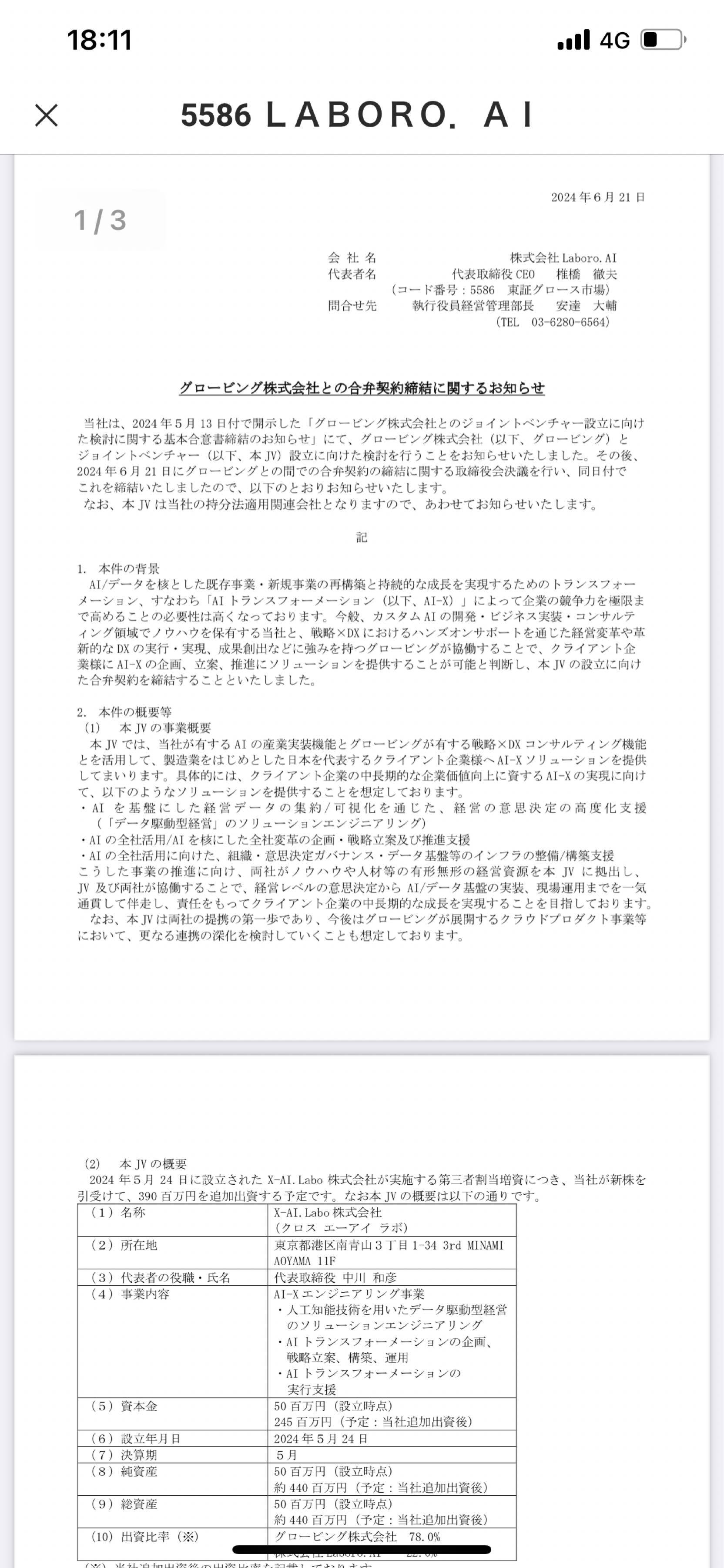 No.59473 新しいIR出た！！！！ - (株)Laboro．AI【5586】の掲示板 2024/06/15〜2024/07/04 - 株式掲示板 - Yahoo!ファイナンス