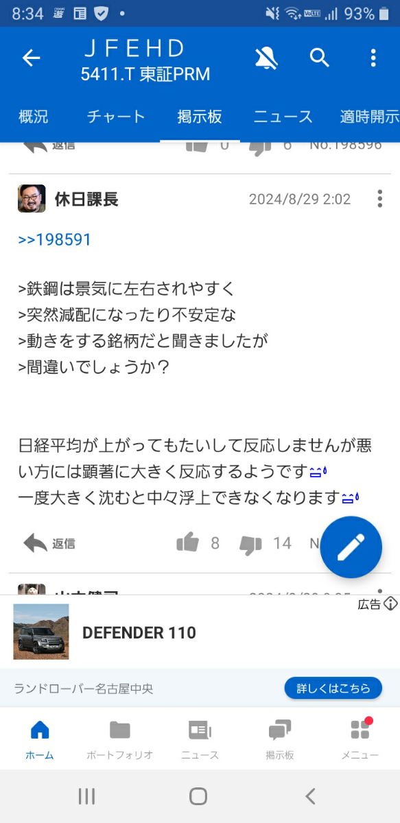 No.198638 爺さん、また寝れんみたいやな … - JFEホールディングス(株)【5411】の掲示板 2024/08/14〜2024/08/30 - 株式掲示板 - Yahoo!ファイナンス