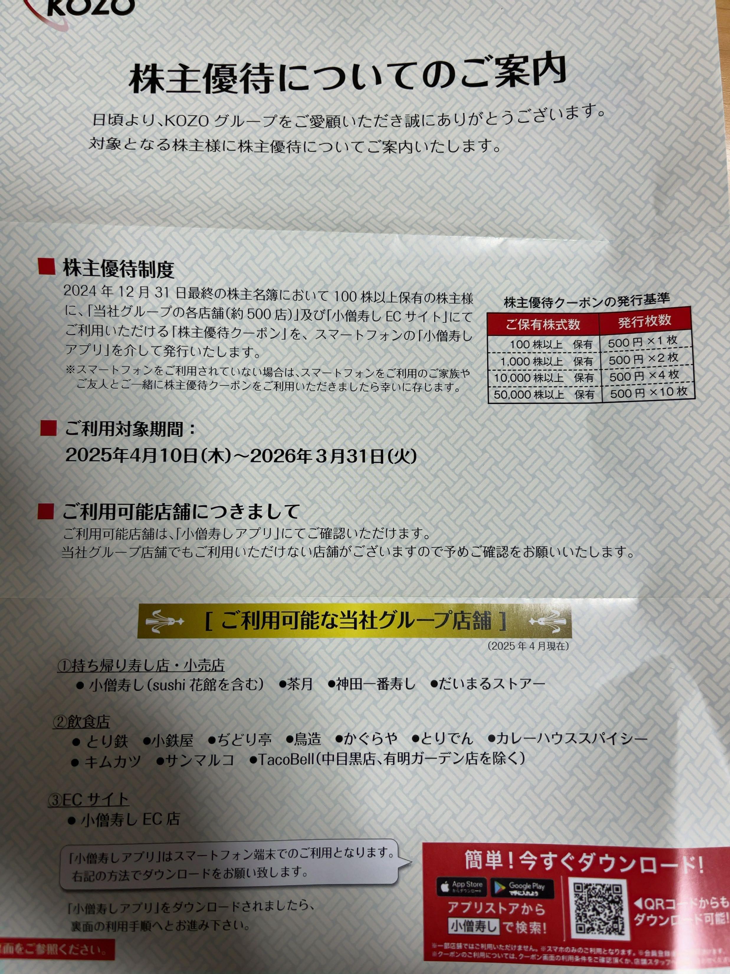 No.306130 株主優待の利用期間は 4月10… - KOZOホールディングス(株)【9973】の掲示板 2025/02/19〜2025/04/05 - 株式掲示板 - Yahoo!ファイナンス
