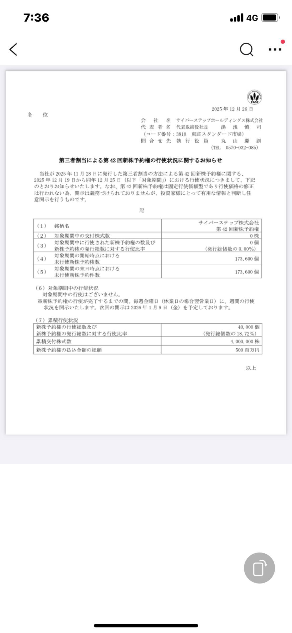 No.469480 12月26日は知らんけど…行使… - サイバーステップホールディングス(株)【3810】の掲示板 2025/10/07 ...