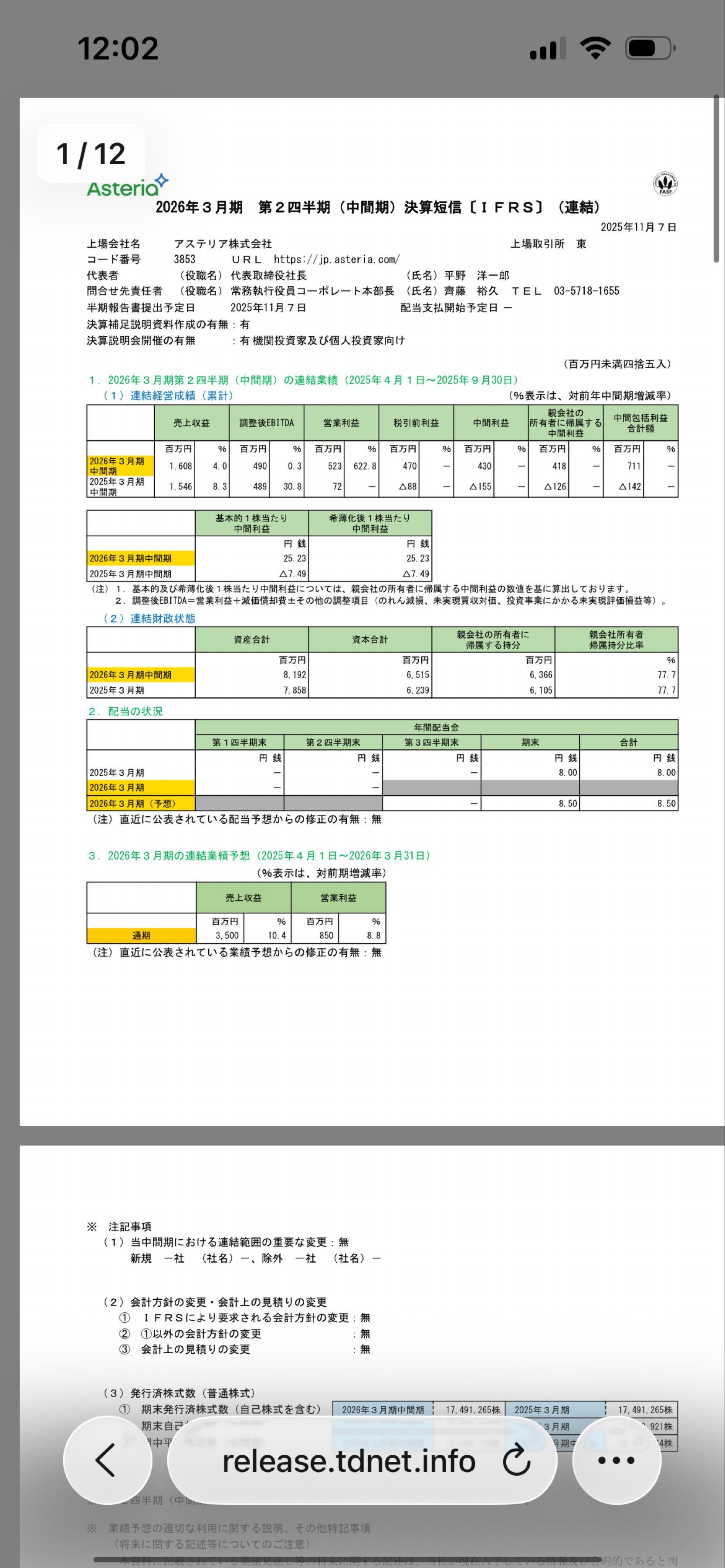 No.411663 出ましたね - アステリア(株)【3853】の掲示板 2025/11/07〜 - 株式掲示板 - Yahoo!ファイナンス