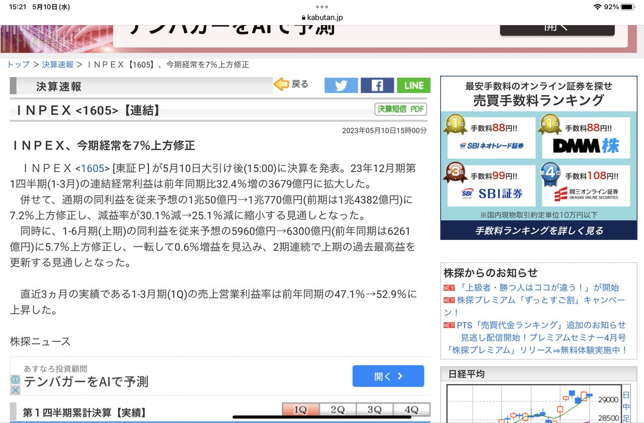 No.319596 インペックスに純利益見込みが1… - (株)INPEX【1605】の掲示板 2023/06/02〜2023/06/06 - 株式掲示板 - Yahoo!ファイナンス