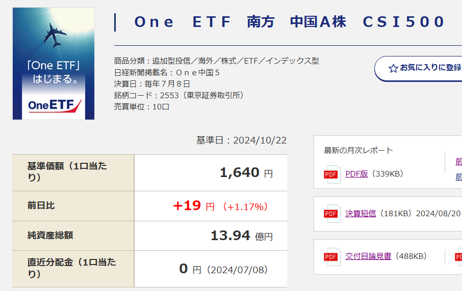 No.3760 本日の基準価額1640円 今… - One ETF 南方 中国A株 CSI500【2553】の掲示板 2024/10/19〜2024/12/10 - 株式掲示板 - Yahoo ...
