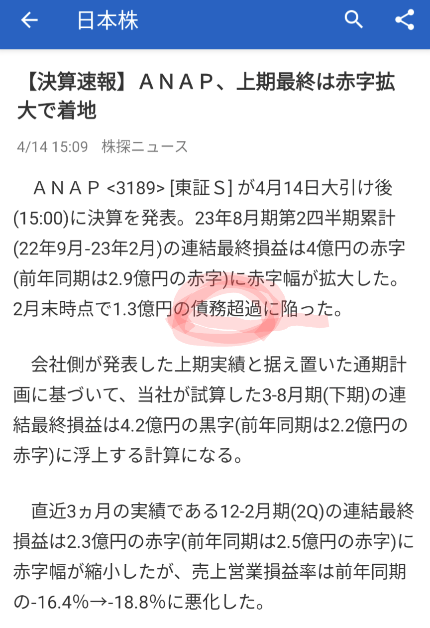 No.36319 ほら。ニュースにも出てるから貼… - (株)ANAP【3189】の掲示板 2022/10/17〜2023/10/19 - 株式掲示板 - Yahoo!ファイナンス
