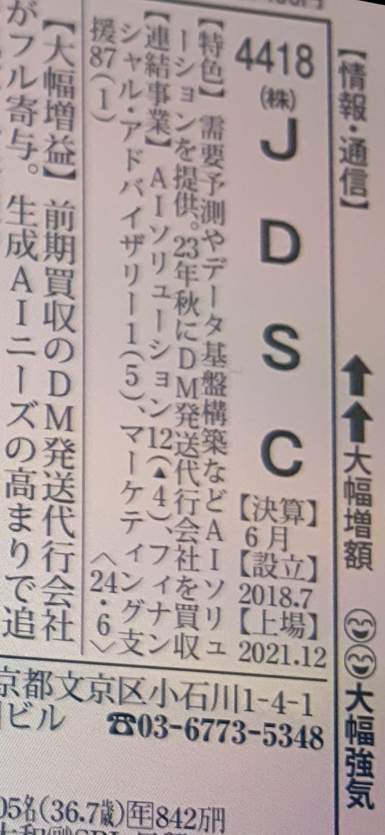No.28638 昨日発売の四季報の 矢印マーク… - (株)JDSC【4418】の掲示板 2024/11/29〜2025/02/26 - 株式掲示板 - Yahoo!ファイナンス