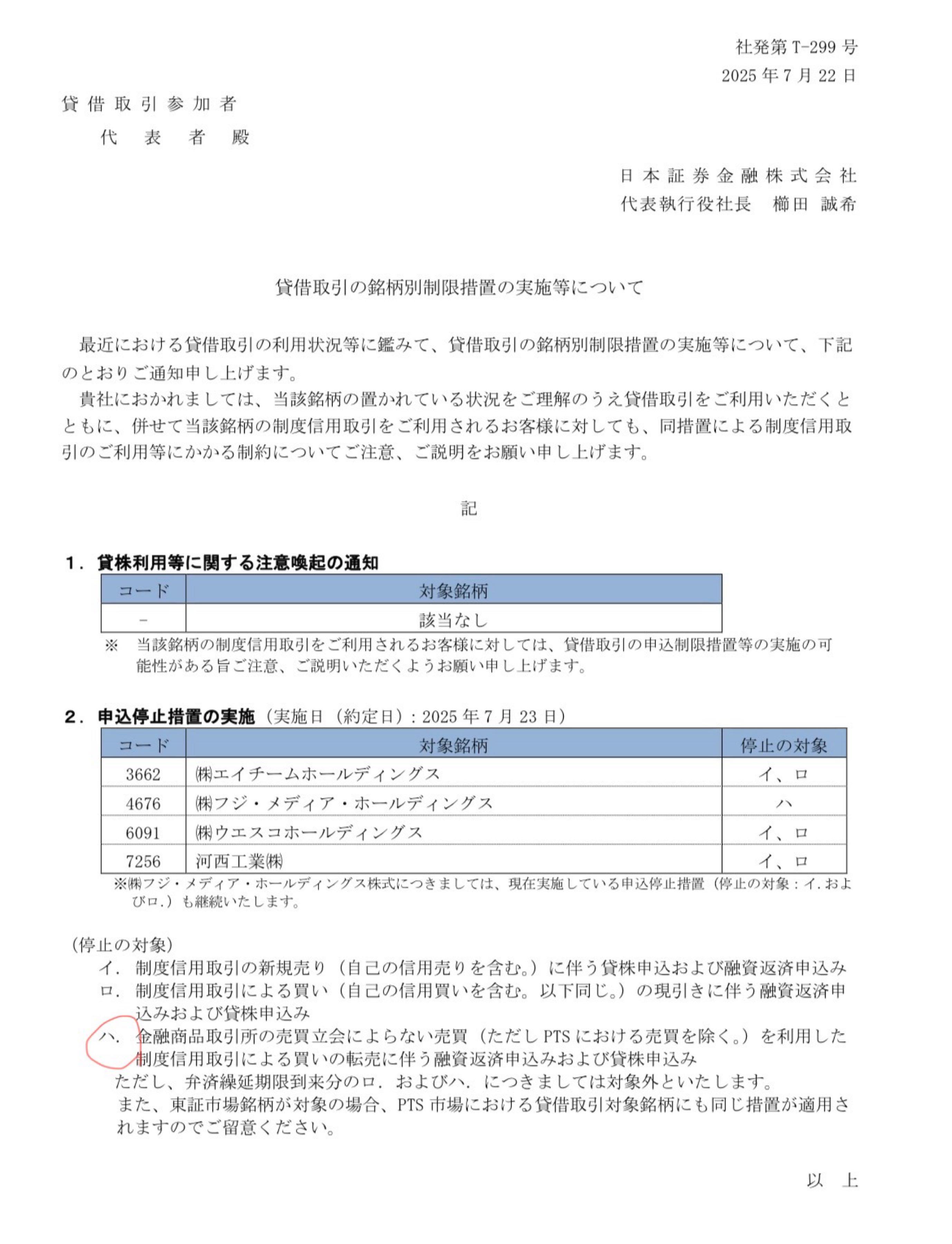 No.427199 申込停止措置追加🐶 - (株)フジ・メディア・ホールディングス【4676】の掲示板 2025/07/18〜2025/07/22 - 株式掲示板 - Yahoo!ファイナンス
