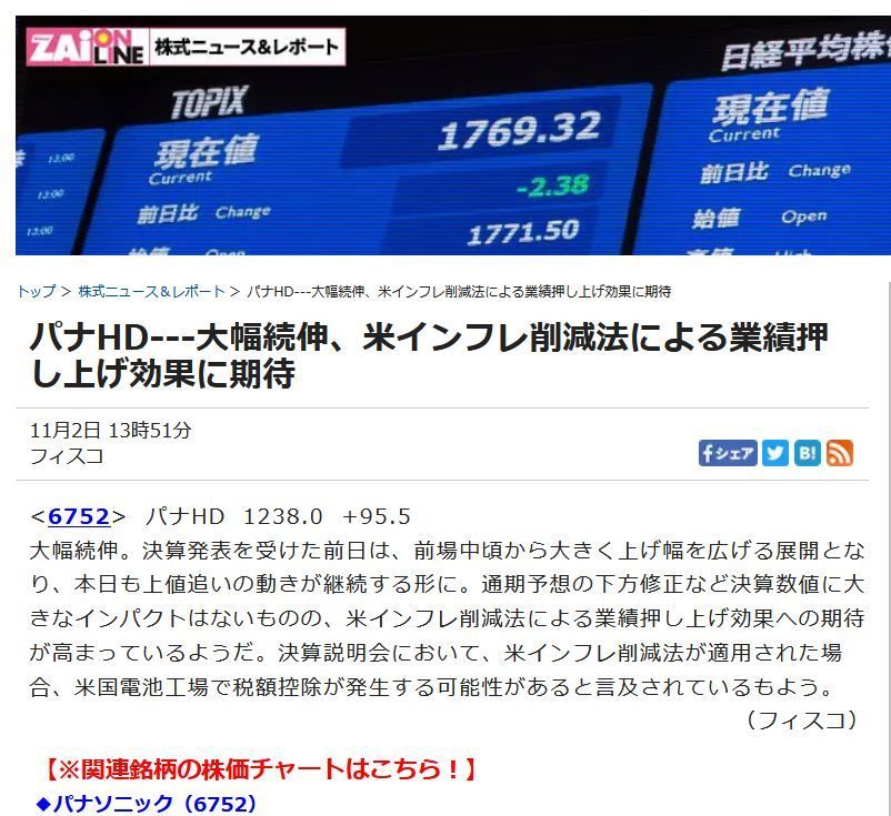 No.258383 これか！(´・ω・`) - パナソニック ホールディングス(株)【6752】の掲示板 2022/10/31〜2022/11/07 - 株式掲示板 - Yahoo!ファイナンス