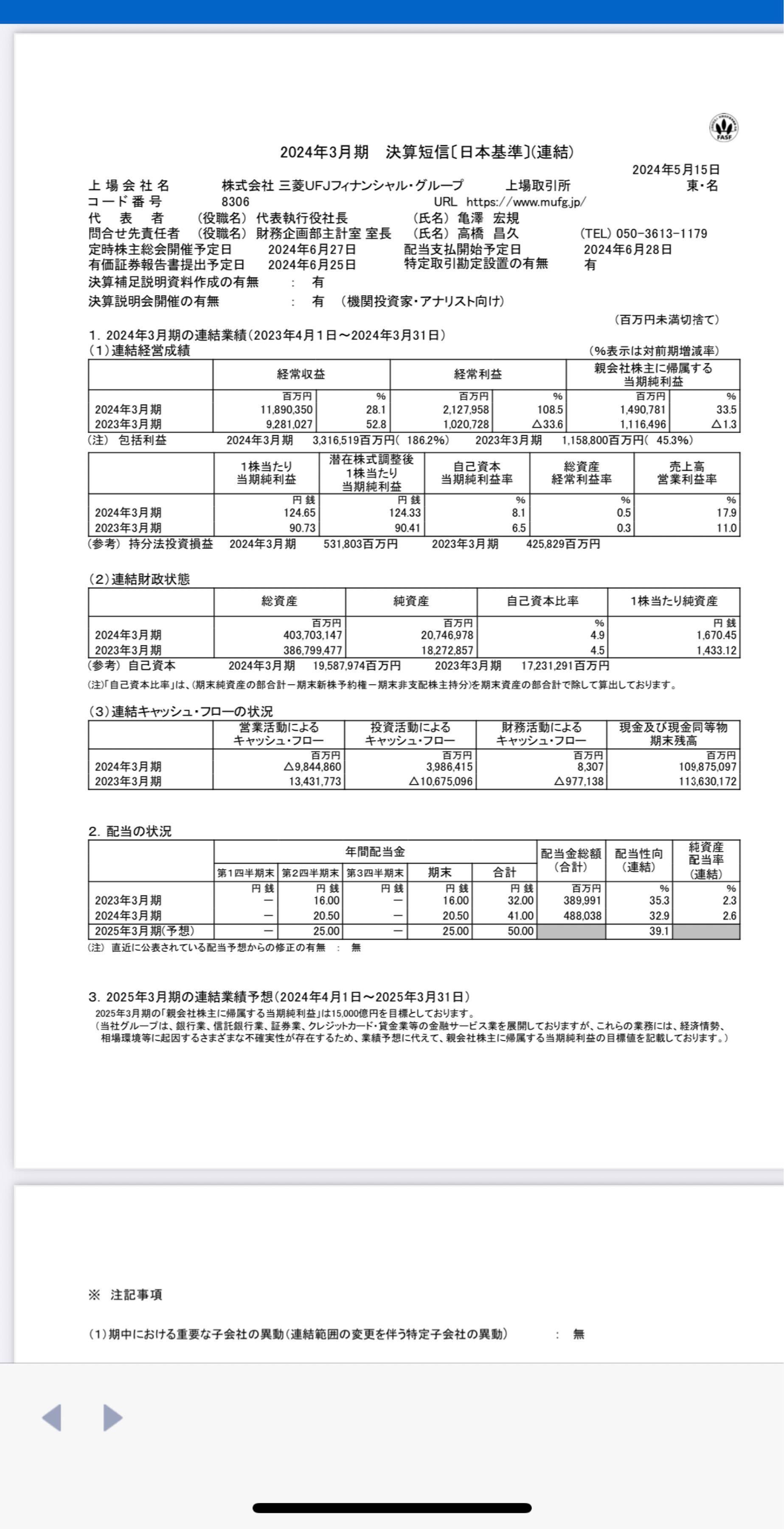 No.1318967 💪🙌👍 ️🤩 - (株)三菱UFJフィナンシャル・グループ【8306】の掲示板 2024/05/15 - 株式掲示板 - Yahoo!ファイナンス