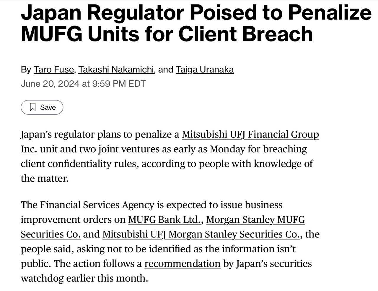 No.1346194 「早ければ月曜日にも罰則を科す… - (株)三菱UFJフィナンシャル・グループ【8306】の掲示板 2024/06/20〜2024/06/21 - 株式掲示板 ...
