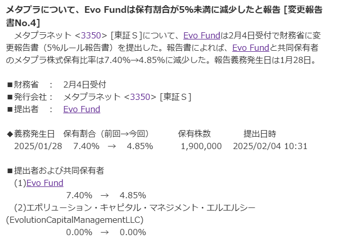 No.760314 動き出してますよ( ^^) _… - (株)メタプラネット【3350】の掲示板 2025/02/04 - 株式掲示板 - Yahoo!ファイナンス