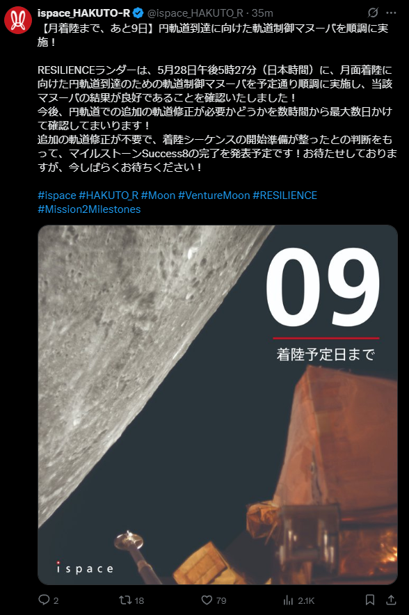 No.292655 おめでとうございます 今日は… - (株)ispace【9348】の掲示板 2025/05/28 - 株式掲示板 - Yahoo!ファイナンス