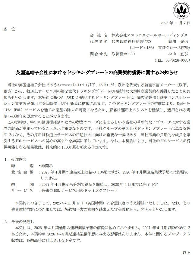 No.147741 誰も出してないから貼る - (株)アストロスケールホールディングス【186A】の掲示板 2025/11/06〜 - 株式掲示板 - Yahoo!ファイナンス
